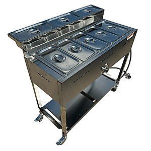 Acero Pro 5 Container Outdoor Steam Table Food Warmer Cart (Propane) - 3 Condiment Containers - Total 8 Standard 1/3 Pans (12" x 6" x 4") - Stainless Steel - Portable for Home, Commercial, & Catering