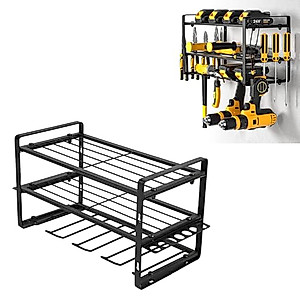 evhooe Drill Organizer Black Drill Holder 150lb Weight Capacity Wall Mounted Tool Rack with Full Accessories for Garage Workshop