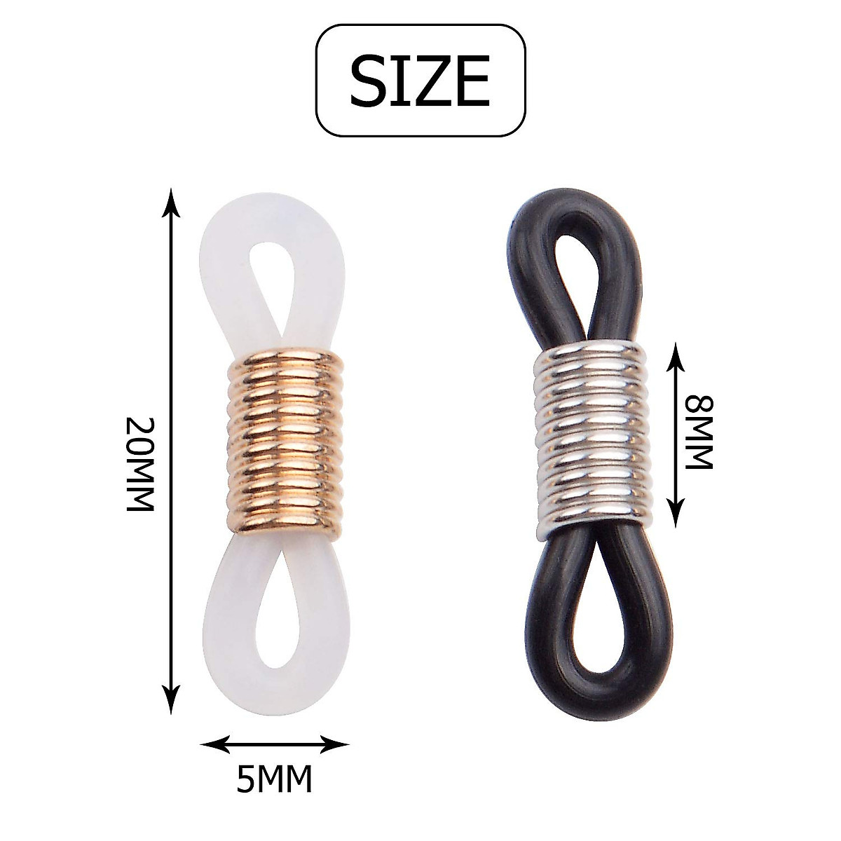 Aylifu Eyeglasses Chain Connector, 40 Pieces Adjustable Eyeglasses Chain Ends Rubber Strap Holder Chain Loops for Eyeglass Sunglasses Chain, 4 Colors