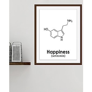 Happiness Serotonin Molecule Wall Art 11x14 Unframed Art Print Poster Black on White for Office, Classroom, Science Laboratory or Home Décor. Great Gift For Scientists, Chemists, Geeks and Nerds