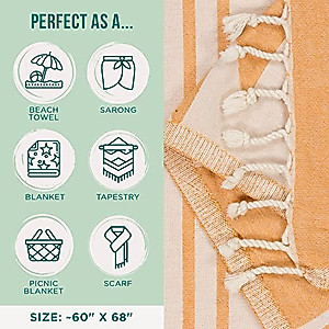 Sand Cloud Large Turkish Beach Towel - Sand Free - 100% Organic Turkish Cotton Yarn - Quick Dry Towel for Beach, Picnic Blanket or Throw - As Seen on Shark Tank - Boho Honey XL