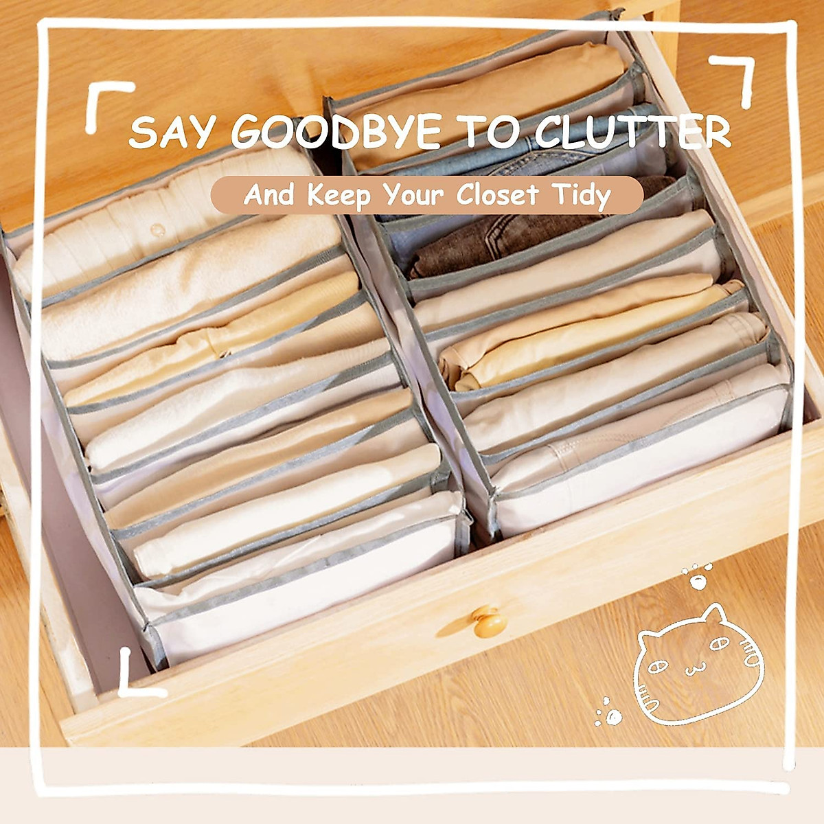 QINGHON 7 Grids Wardrobe Clothes Organizer, Clothes Organizer, T Shirt Organizer for Closet, Visible Grid Storage Box for Underwear, Socks, Skirts, T-Shirts (White,Two Medium)