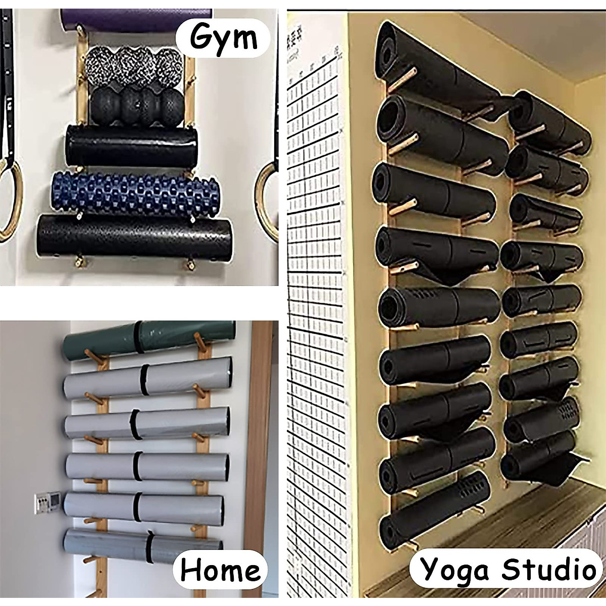 MTSON Yoga Mat Holder Home Wooden Yoga Mat Holder Gym Decor, for Foam Rollers Yoga Mat/Sports Sweat Towel, Yoga Studio or Commercial Gym Large Storage Yoga Mat Accessories