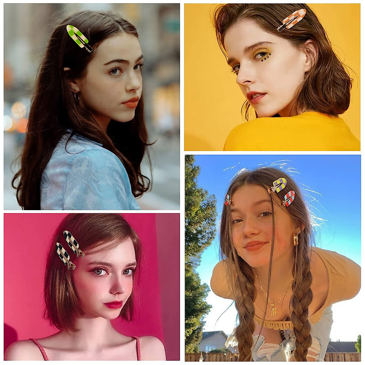 Magicsky 10PCS No Bend Hair Clips, Acrylic Flat Styling No Crease Pins, Bang Seamless Duckbill, Barrettes for Makeup, Hairstyle Tool for Women Girls- Checkerboard Checker White Black