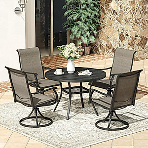 VICLLAX 5-Piece Outdoor Patio Furniture Dining Set, Textilene Outdoor Swivel Chairs and Round Patio Dining Table with Umbrella Hole 42" Black