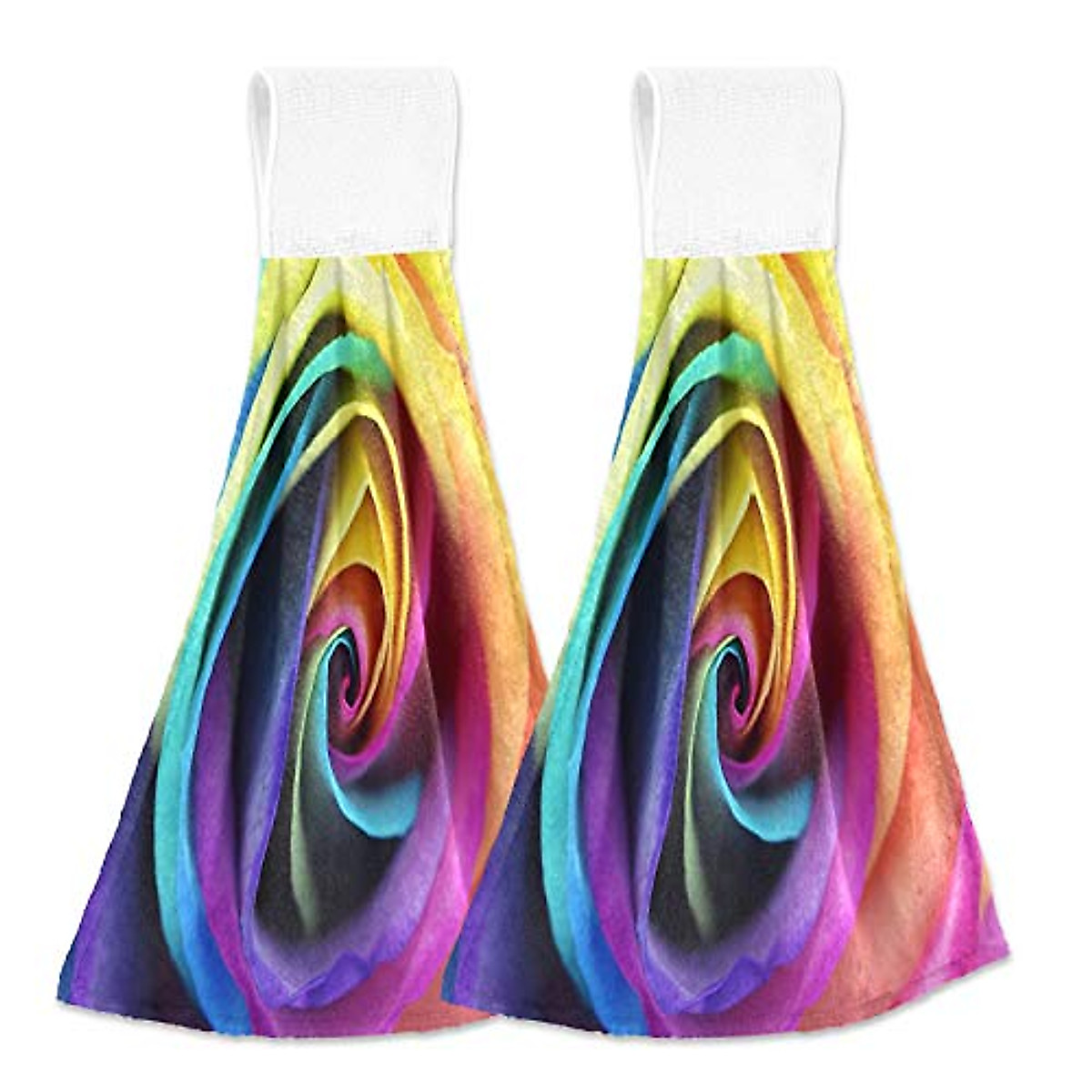 YPPAHHHH Colorful Rainbow Flower Rose Kitchen Hand Towel Set of 2 Hanging Towel with Loop Absorbent Tie Towels Dish Cloth Washcloth for Bathroom Laundry Room Tabletop