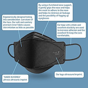 PUREMATE [30 Packs] Made in Korea KF94 Face Mask Individual Wrapped Filter Efficiency ≥ 94% (Black M)