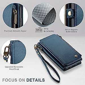 Defencase for iPhone XR Case, RFID Blocking for iPhone XR Wallet Case for Women Men with Credit Card Holder Zipper Pocket Book Flip PU Leather Protective Cover for iPhone XR Phone Case, Dark Blue
