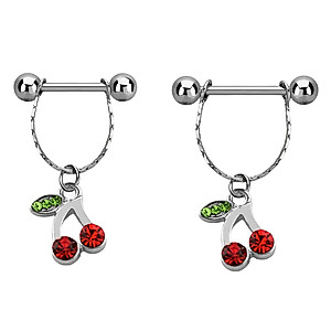 Body Accentz Single Gem Cherry Dangle 316L Surgical Steel Nipple Shield 14 gauge sold as pair