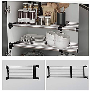 BAOYOUNI Expandable Closet Shelf Tension Rod Clothes Hanger Storage Rack Adjustable DIY Shelving Unit Cabinet Kitchen Bathroom Divider Separator Organizer, Black