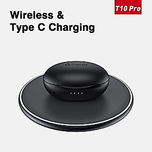 TRANYA T10 Pro Wireless Earbuds Bluetooth 5.3, 12mm Driver with Premium Deep Bass, Wireless Charging, IPX7 Waterproof, Low-Latency Game Mode in Ear Headphones - Black
