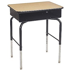 ECR4Kids Open Front Desk with Metal Storage Book Box, Adjustable, Classroom Furniture, Maple/Black