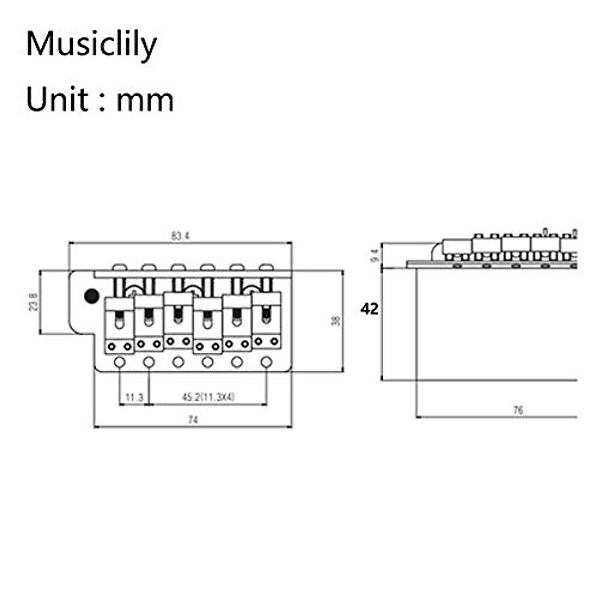 Musiclily Pro 56.5mm Vintage Guitar 6 Screw Tremolo Bridge Steel Saddles for Vintage Fender American Strat Stratocaster Electric Guitar, Chrome