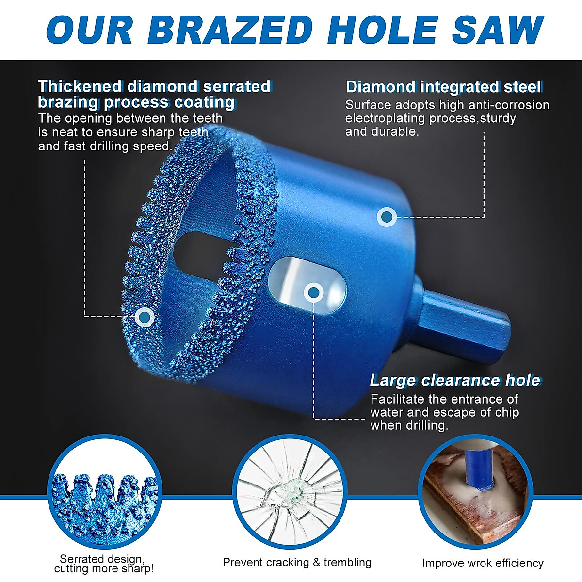 MARSBASE Diamond Hole Saw Kit, 10 PCS Serrated Brazing Tile Core Drill Bits Sets with EVA Mould for Hole Saw Guide Jig Hollow Drill Hole Saw to Ceramic, Glass, Tile, Gypsum, Wood, Marble, Granite