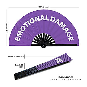 Emotional Damage hand fan foldable bamboo circuit hand fan funny gag slang words expressions statement gifts Festival accessories Rave handheld Circuit event fan Clack fans (Purple)