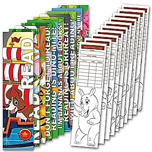 30 Assorted Coloring Bookmarks with Reading Logs (10 Designs, 3 Each)