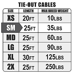 BV Pet Small Tie Out Cable for Dog up to 35 Pound, 25-Feet