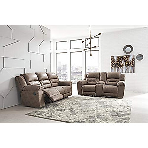 Signature Design by Ashley Stoneland Faux Leather Manual Pull Tab Reclining Sofa, Light Brown