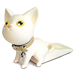 Bamboo's Grocery Cute Cat Door Stopper,Works on All Surfaces, Non Scratching, Strong Grip (White)