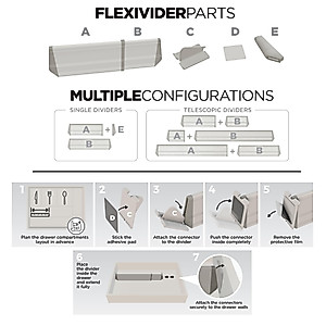 Practical Comfort Drawer Dividers, 9 pcs adjustable drawer dividers set, Made from high strength aluminum, 3 Main expandable drawer divider expand From 17.5" to 19.7" + 6 Sliding Separators 3.8"