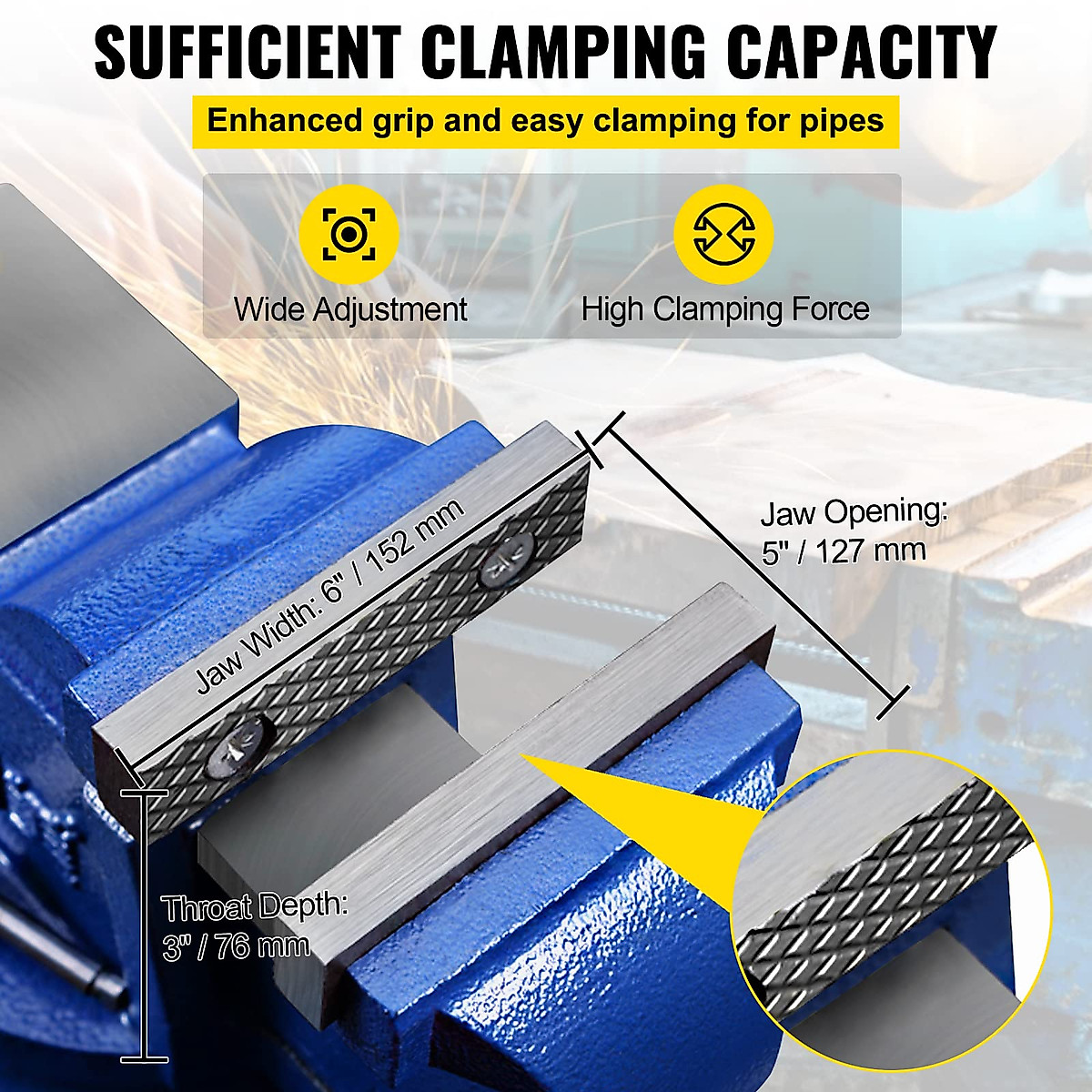 BestEquip 6" Heavy Duty Bench Vise, Double Swivel Rotating Vise Head/Body Rotates 360°,Pipe Vise Bench Vices 30Kn Clamping Force,for Clamping Fixing Equipment Home or Industrial Use