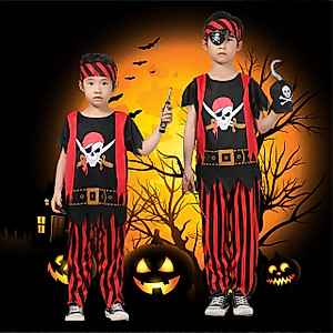 ZYKKGEY Pirate Costume for Kids, Pirate Costume Set Pretend Role Play Dress Up Party with Knife,Telescope,Hook