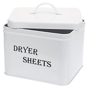 ULTECHNOVO Modern Farmhouse Metal Laundry Dryer Sheets Holder Fabric Softener Dispenser with Lid for Laundry Room Decor and Accessories and Space Saving Laundry Room Organization and Storage White