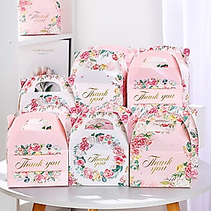 Thank You Treat Boxes 6 x 3.5 x 3.5 Inch, White Pink Floral Cardboard Gift Box Party Favor Boxes Candy Cookie Container for Brunch Wedding Birthday Baby Shower Celebration (24 Pcs)