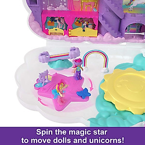 Polly Pocket 2-in-1 Travel Toy, Rainbow Unicorn Salon Styling Head with 2 Micro Dolls & 20+ Accessories