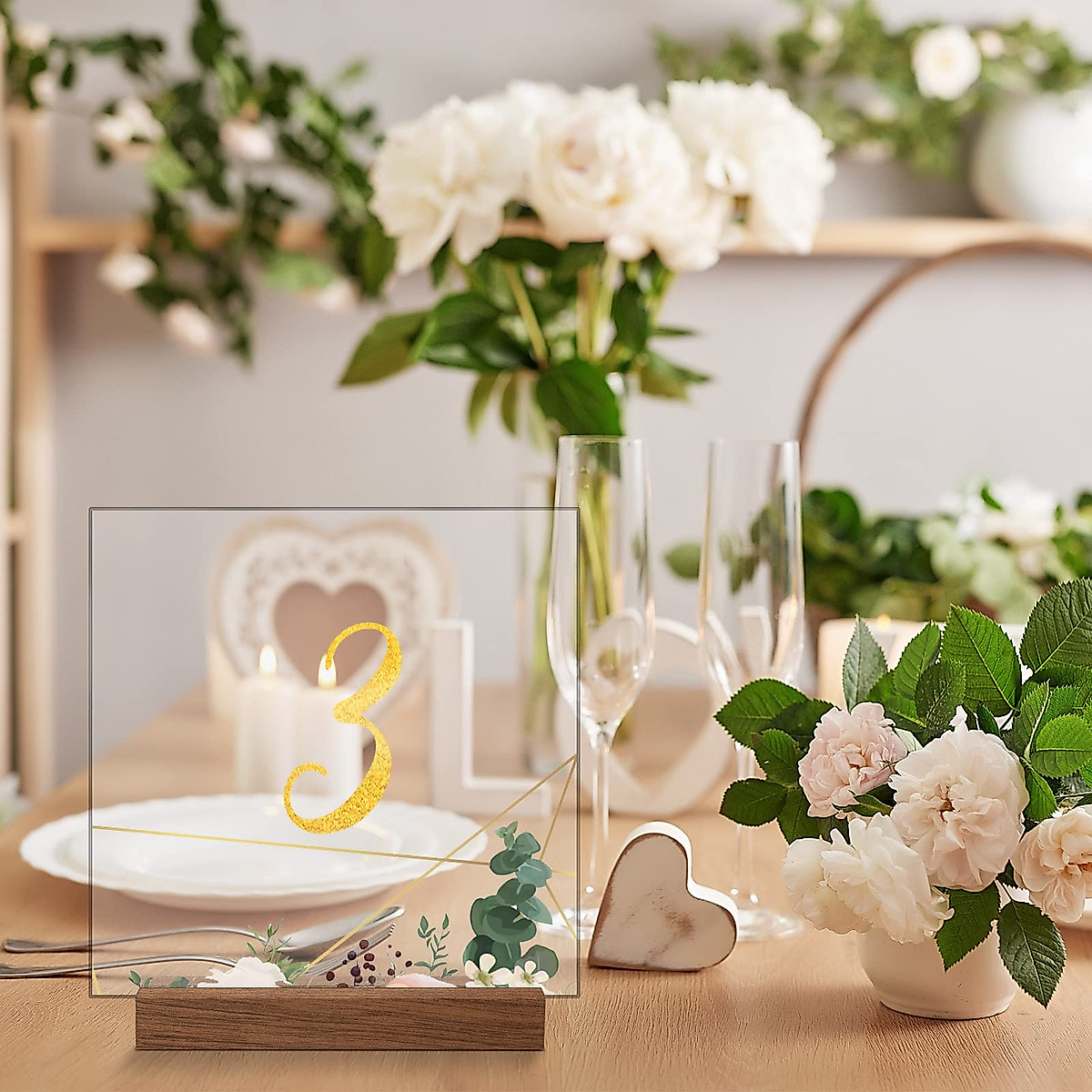 Roowest Wood Place Card Holders 4.5 Inch Rustic Wooden Table Number Holder Stands Acrylic Sign Holders Name Card Holder for Wedding Events Birthday Party Home Decoration(36 Pcs)