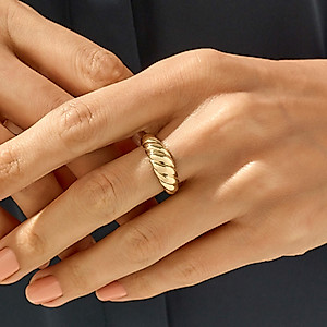 JINEAR 18k Gold Plated Croissant Braided Twisted Signet Chunky Dome Ring Stacking Star Band for Women and Men Statement Wedding Ring Minimalist Jewelry