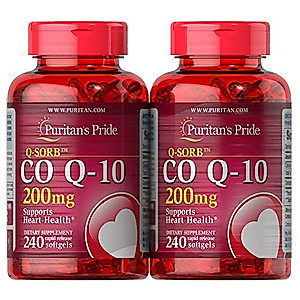 Puritan's Pride QSORB CoQ10 200 mg, Supports Heart Health (2 Pack of 240 softgels) 240 Count(Packaging may vary)
