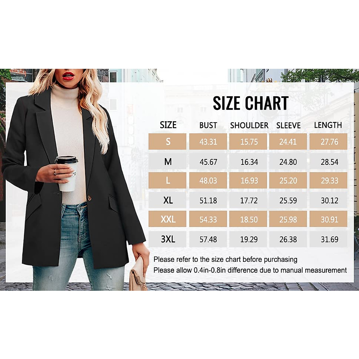 CRAZY GRID Womens Casual Blazer Long Sleeve Business Suit Jacket Open Front Button Work Office Blazer Jacket Fashion Dressy Ladies Blazer Black X-Large