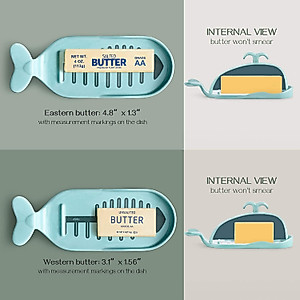 DOWAN Whale Butter Dish, Cute Butter Dish, Funny Gifts for Mom Wife Friends, Fish Bone Cutting Measuring Lines and Tail Non-slip Design, Ideal Decor Gift for Birthday Wedding Housewarming, Turquoise