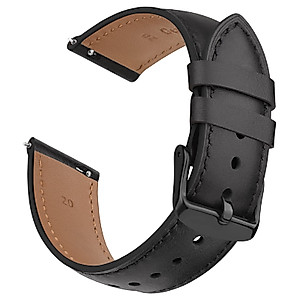 Vancle Quick Release Genuine Leather Watch Band 20mm 22mm Leather Watch Strap, 22mm Black