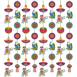 Ceenna 8 Pcs Happy Diwali Hanging Decoration Supplies Indian Festival of Lights Hanging Banner Deepavali Suture Paper Circle Garland Diwali Decor for Home Doorway Curtain Birthday Party Decoration