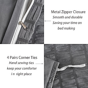 Duvet Cover Set Queen, Seersucker Stripe Textured 100% Soft Microfiber Duvet Cover with Zipper and 2 Pillowcases, Ultra Soft Simple Style Farmhouse Comforter Cover Set (Dark Grey/Queen)…