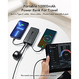 VRURC Portable Charger with Built-in Cables & AC Wall Plug, 22.5W Fast Charging 10000mAh Battery Pack(QC4.0 & PD3.0), USB C Power Bank with 4 Output 2 Input, Compatible with iPhone Samsung Android etc