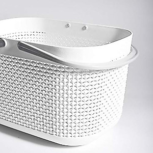FEOOWV Plastic Bathroom Storage Basket with Handle, for Storing Bathroom Body Wash, Shampoo, Conditioner, Lotion (White, 1Pc)