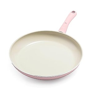 GreenLife Sandstone Healthy Ceramic Nonstick 12” Frying Pan Skillet, PFAS-Free, Dishwasher Safe, Pink