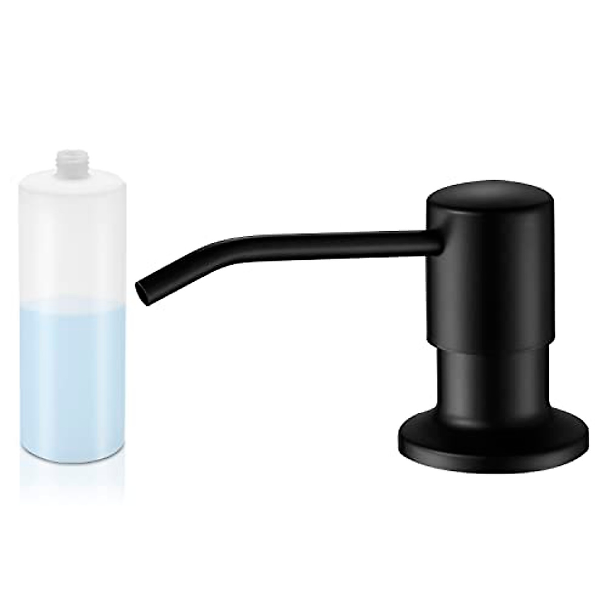Built in Soap Dispenser for Kitchen Sink Matte Black Soap Dispenser Pump Stainless Steel Pump Head, Counter Soap Dispenser Refill from The Top with 17 Ounce PE Bottle