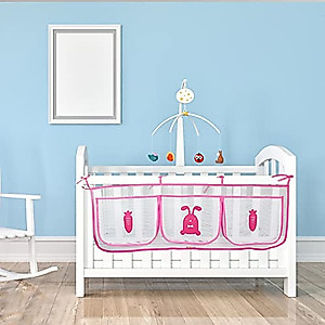 Nylon Mesh Cloth Baby Bedside Hanging Storage Bag, 3 Pockets Baby Crib Storage Bag, Baby Clothes Hanging Diaper Organizer for Baby Cribs and Toys