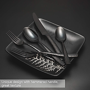 Kelenfer Silverware Set Black Flatware Set Stainless Steel 40 Pieces Cutlery Set Hammered Pattern Mirror Polished Home Hotel Use Service for 8, (KL9001)