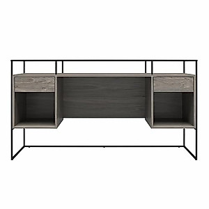 Ameriwood Home Camley Modern 2-Drawer Desk with Fluted Glass Top, Gray Oak