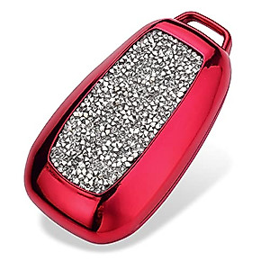 Royalfox(TM) 3 4 Buttons 3D Bling Diamond Fashion Smart Remote Key Fob case Cover for Subaru Outback Forester Crosstrek Ascent BRZ WRX Legacy Impreza STI with Bling Keychain (red)