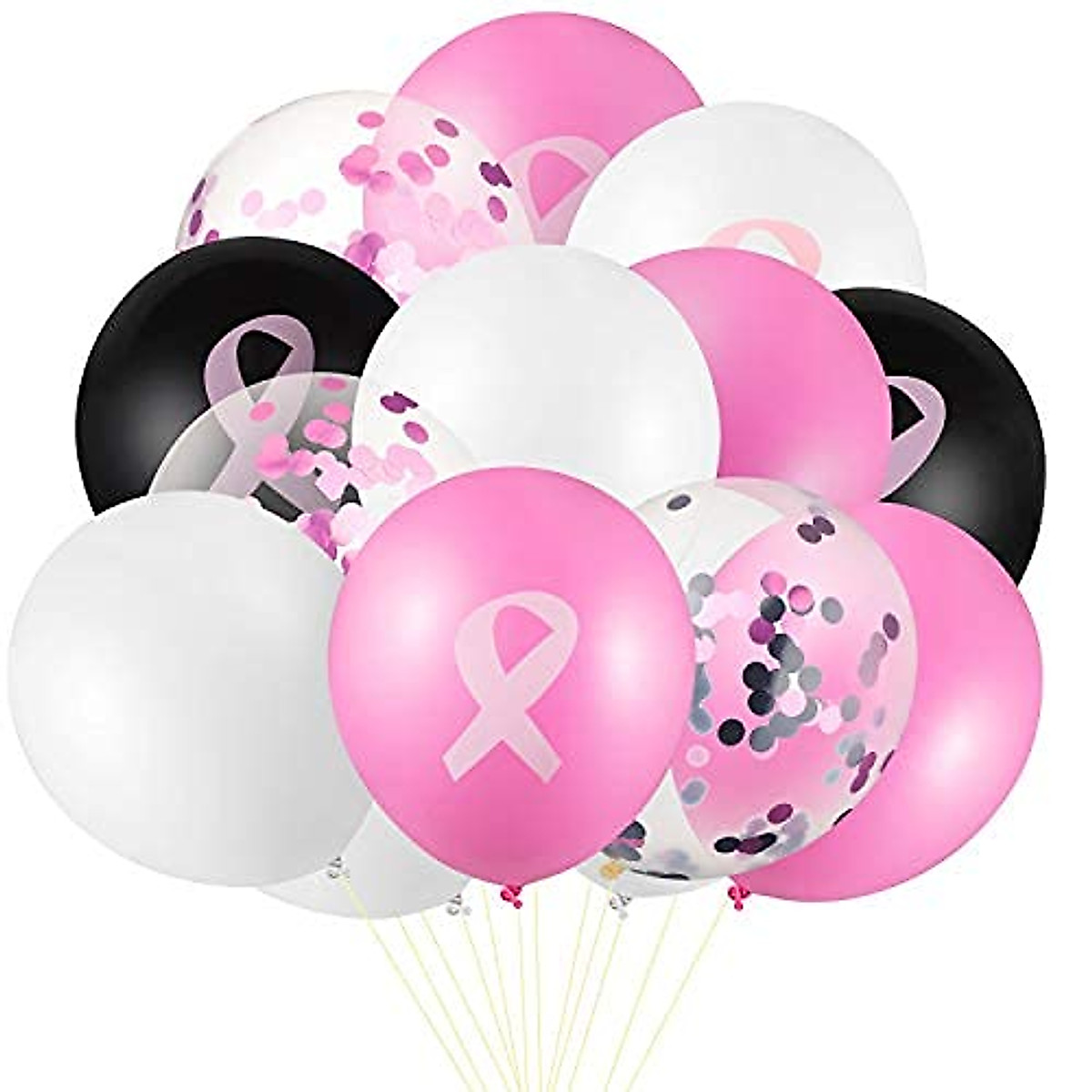 84 Pieces Pink Ribbon Balloons Breast Cancer Awareness Balloons Transparent Confetti Glitter Balloons Set for Party Decoration