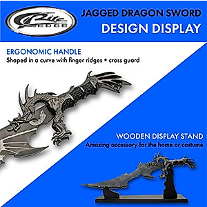 SZCO Supplies 926966 Jagged Dragon Printed Display Fantasy Sword with Wooden Display Stand, 21" Length