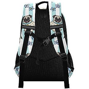 ALAZA Pug Dog Puppy Print Cute Tropical Flower Leaf Backpack Purse for Women Men Personalized Laptop Notebook Tablet School Bag Stylish Casual Daypack, 13 14 15.6 inch