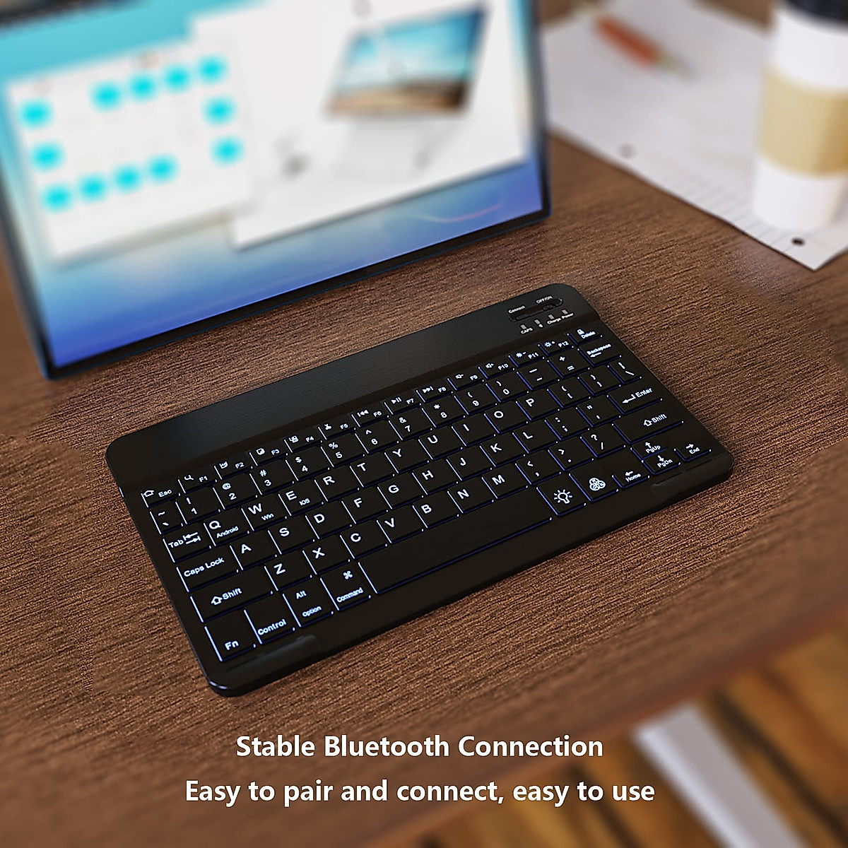 7 Color Backlit Bluetooth Keyboard for iPad 10th 9th Gen, iPad Pro M4 13 12.9 11 inch, iPad Air M2 5th 4th Generation, iPad Mini iPhone Slim Rechargeable Android Tablet Phone Wireless Keyboard (White)