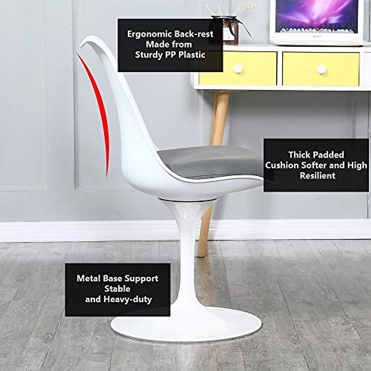 Bacyion Swivel Dining Chair Set for 2 - Mid-Century Modern Dining Room Chairs Pedestal Leisure Chairs, White Kitchen Chairs Set of 2 Pieces (Highclass Grey)